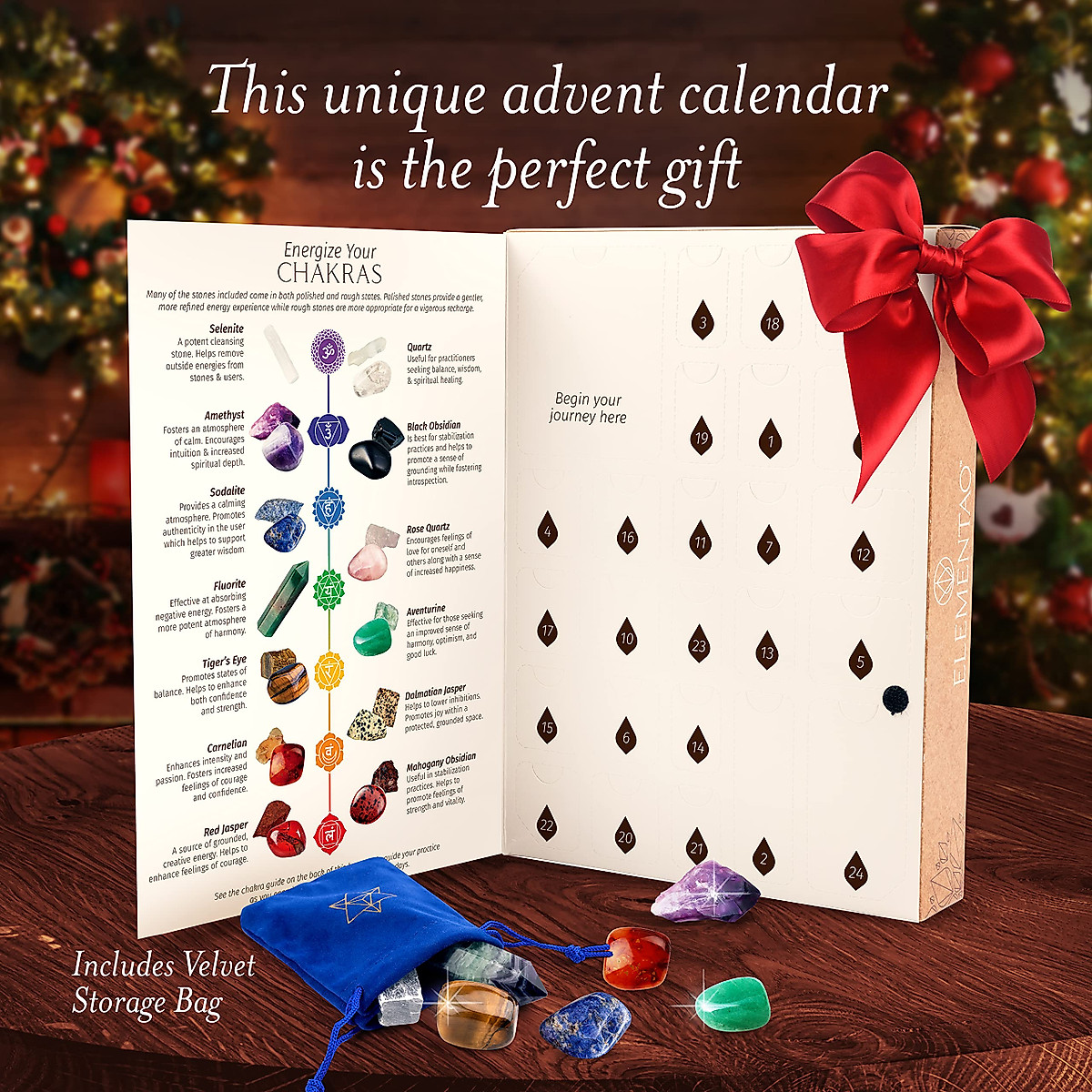 Elementao Advent Calendar 2023 - Crystals and Healing Stones - Christmas Countdown with 24 Chakra Stones and Healing Crystals, Advent Calendars for Adults and Teens, Gifts for Women, Crystal Decor