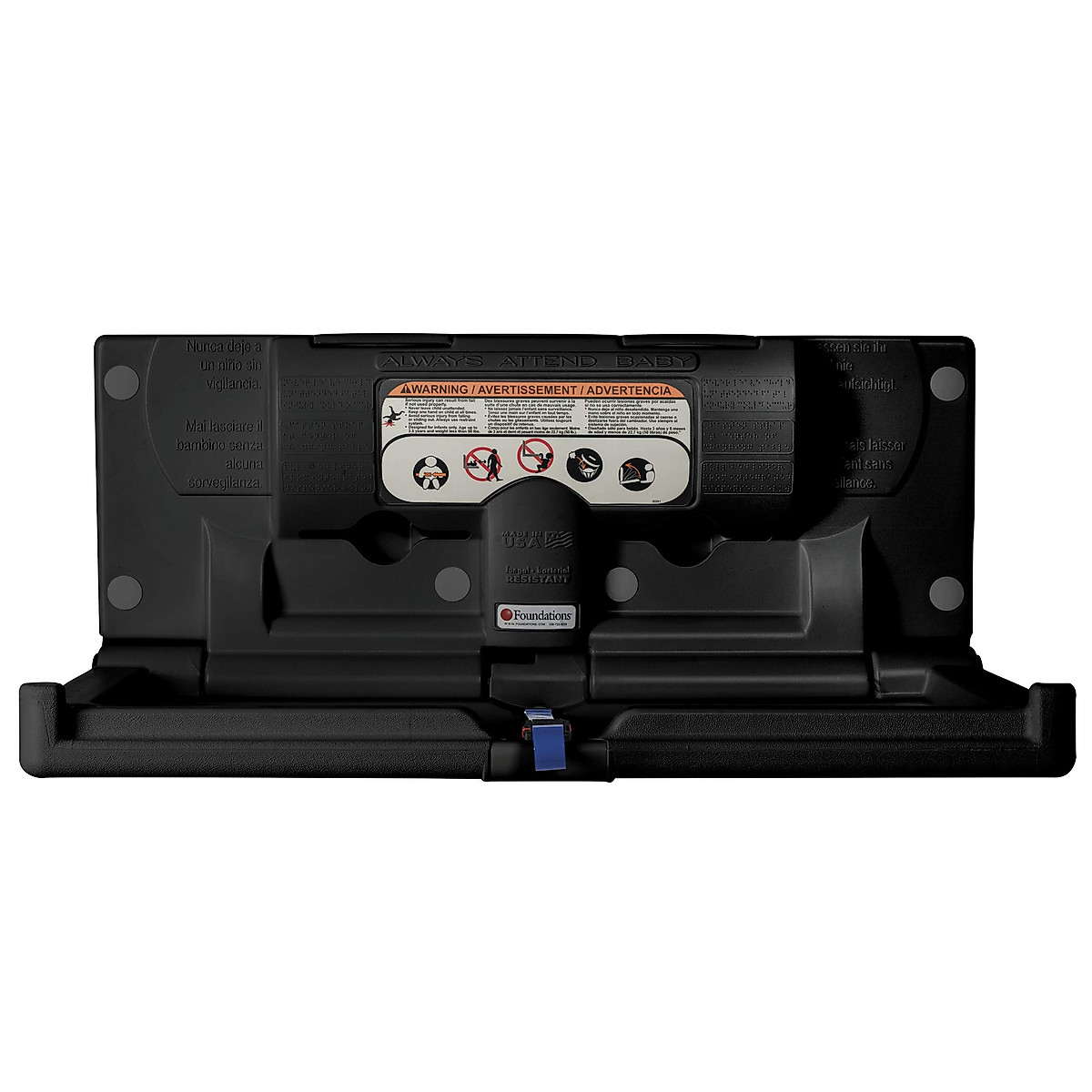 Foundations 100-EH-02 Classic Horizontal Surface-Mounted Baby Changing Station for Commercial Restrooms, Includes Safety Straps and Liner Dispenser, Easy to Clean & Install, Made in The USA (Black)
