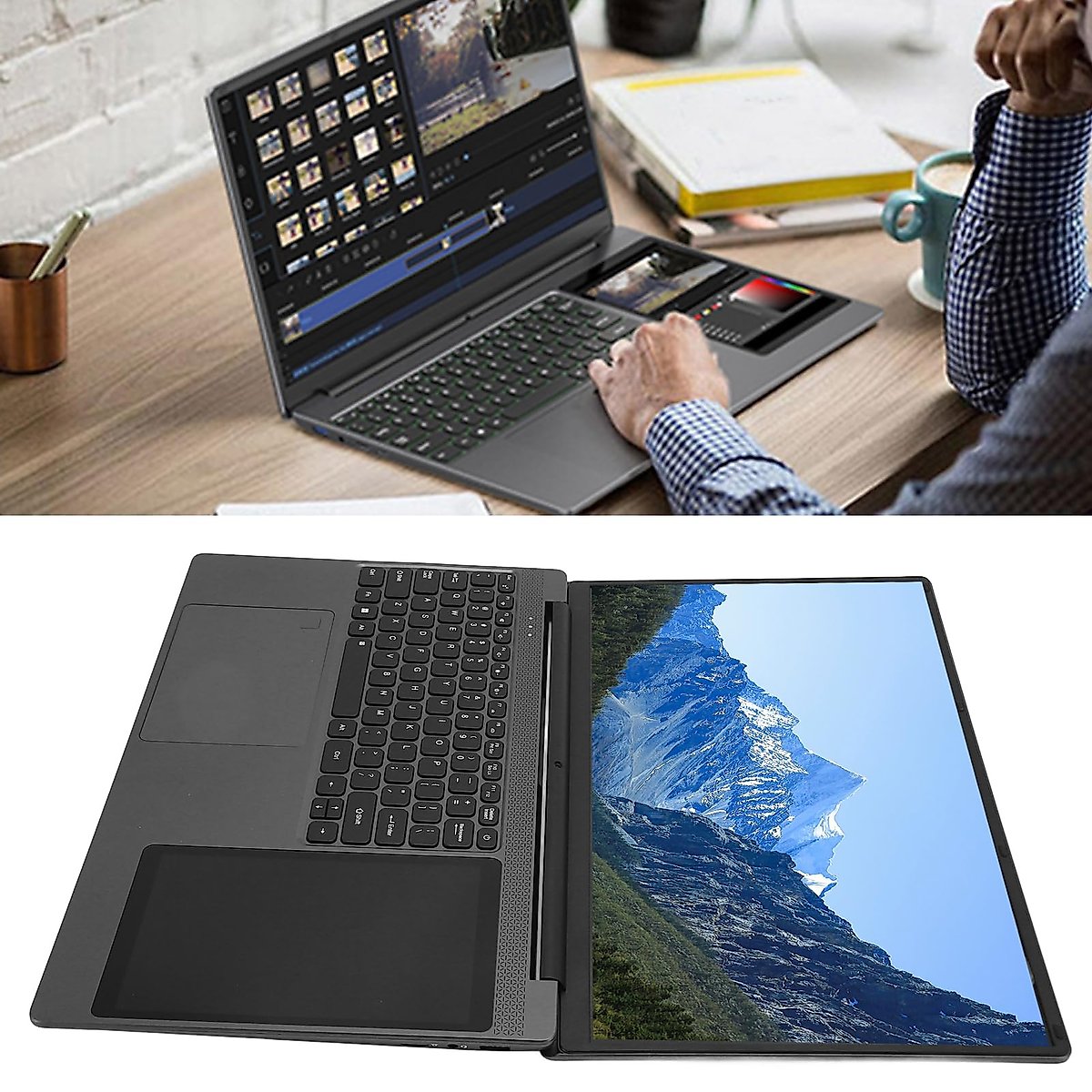 VBESTLIFE 15.6 Inch Laptop with 7in Touch Screen for Windows 10 11 Dual Screen Laptop Computer 16G LPDDR4 Business Laptop for N5095 Processor (US Plug 16G+1TB)