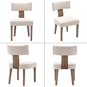 HNY Mid Century Modern Dining Chairs Set of 4, Farmhouse Linen Fabric Upholstered Accent Chair Curved Backrest Kitchen Chairs, with Hardwood Frame, Beige