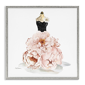 Stupell Industries Pink Peonies Floral Dress Black Corset Fashion Mannequin, Designed by Carol Robinson Gray Framed Wall Art, 24x24