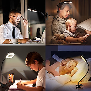 Earendil Desk Lamp,Clip On Reading Light,3 Color Modes 10 Brightness Level USB Charging Port 48 LED Eye Protection 360 Degree Spin Gooseneck Study lamp for Home Office Reading