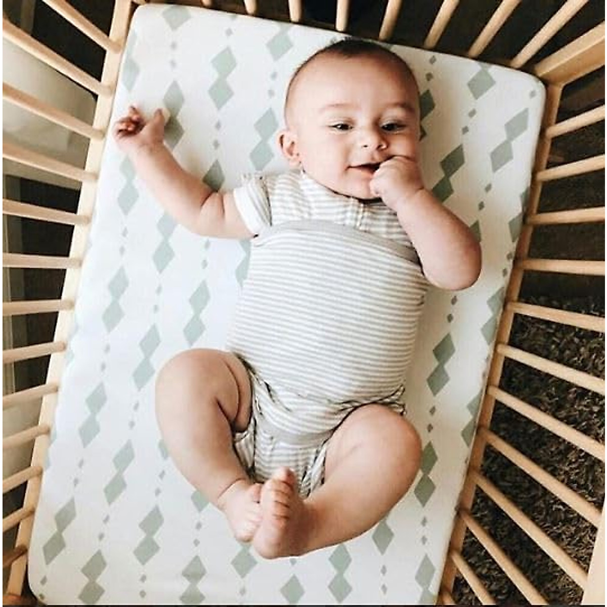 Cradle Sheets Changing Pad Cover - Travel Lite Universal Fit Baby Mattress Sheet 36" X 18 - Unisex Grey Sage Diamond - 2 Pack Set