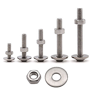 RoyceMart (25 Sets) M6-1.0 x 20mm Flanged Washer Button Head Socket Cap Screws with M6-1.0 Hex Nuts and Extra-Large Flat Washer, Stainless Steel 304 (18-8)