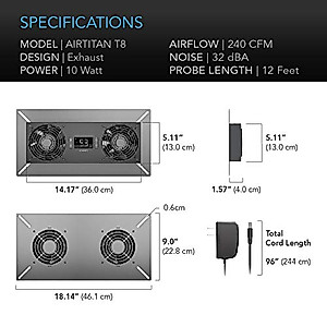 AC Infinity AIRTITAN T8, Crawlspace Basement Ventilator Fan, with Temperature Dehumidistat 10-Speed Controller, IP-44 Rated, Exhaust