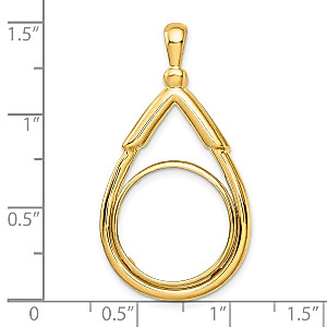 Roy Rose Jewelry Wideband Distinguished 14K Yellow Gold Coin Bezel Pendant Mounting - 16.5mm-22mm Coin Size - Polished Layered Top Tear Drop Prong