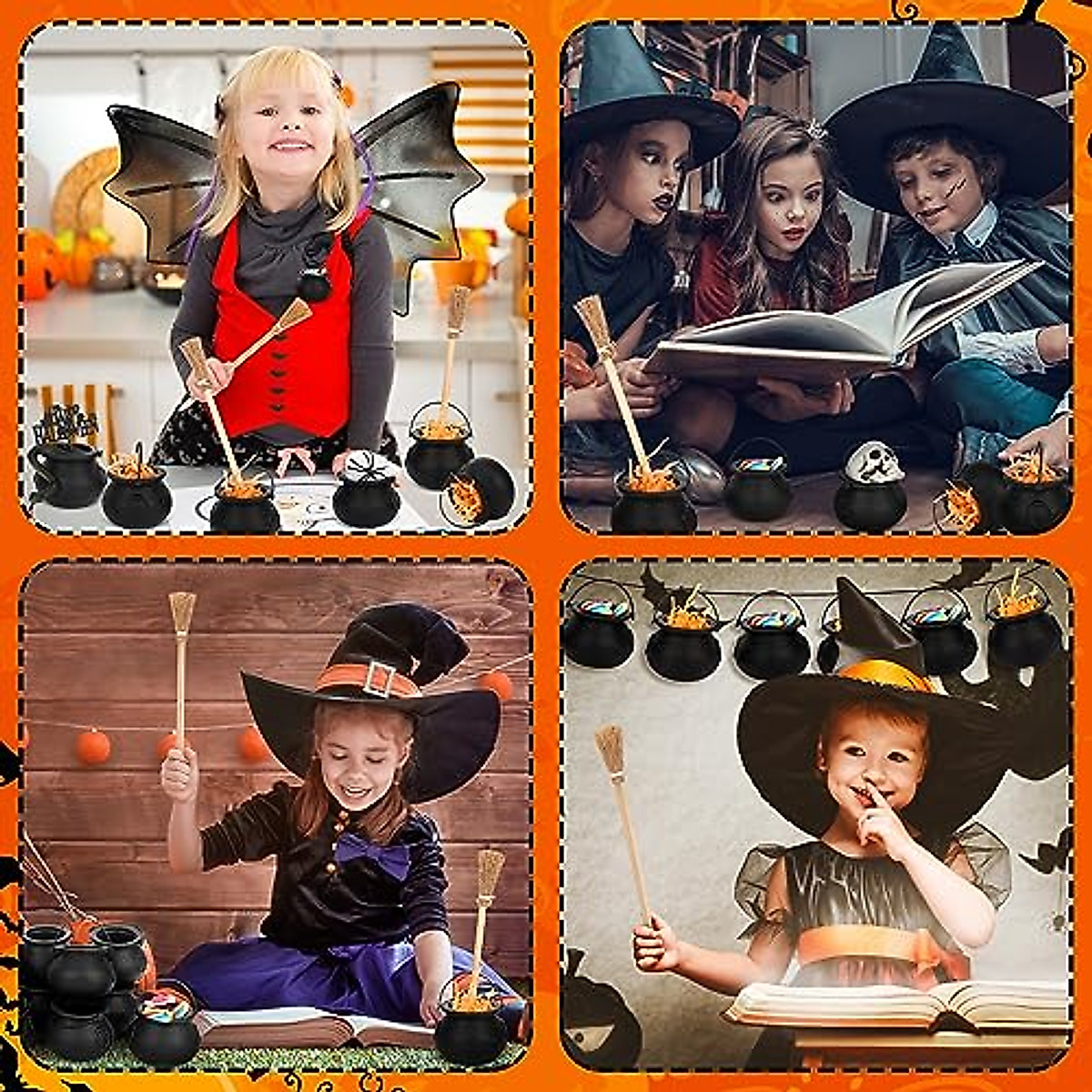 Libima Halloween Witch Theme Party Supplies Set Include Black Cauldron Kettle Witch Broom Pencils for Halloween with Small Packet Orange Tissue Confetti for Trick or Treat Party Favor (25)