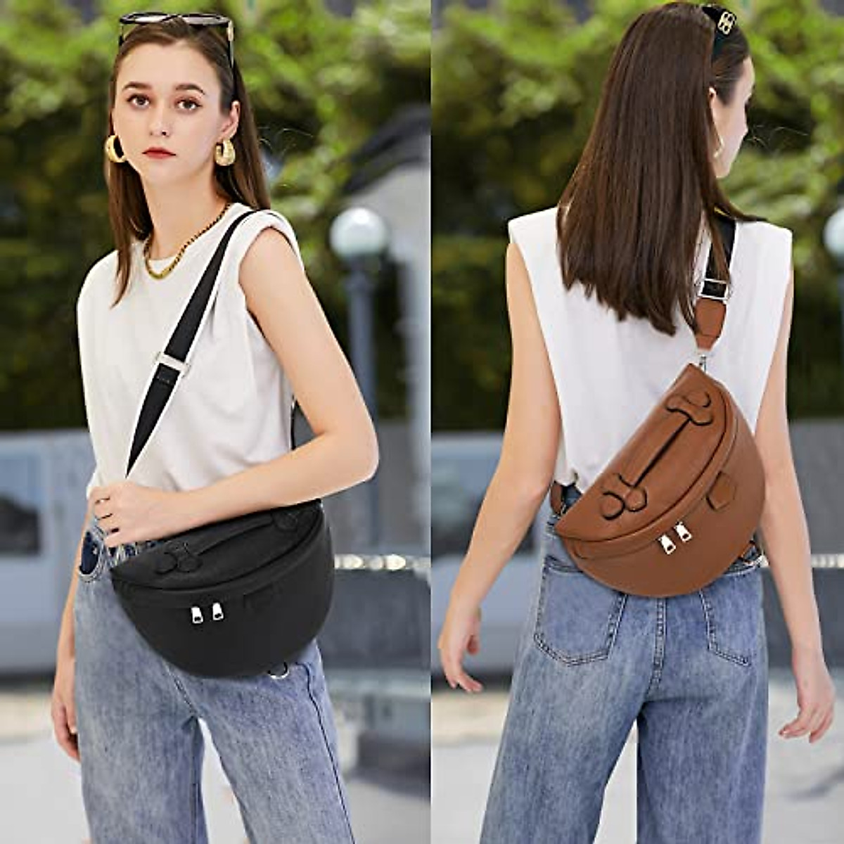 Eslcorri Crossbody Bags for Women - Fashion Sling Purse Shoulder Bag Fanny Pack Leather Causal Chest Bum Bag with Adjustable Wide Strap for Workout Traveling Running Shopping - Black