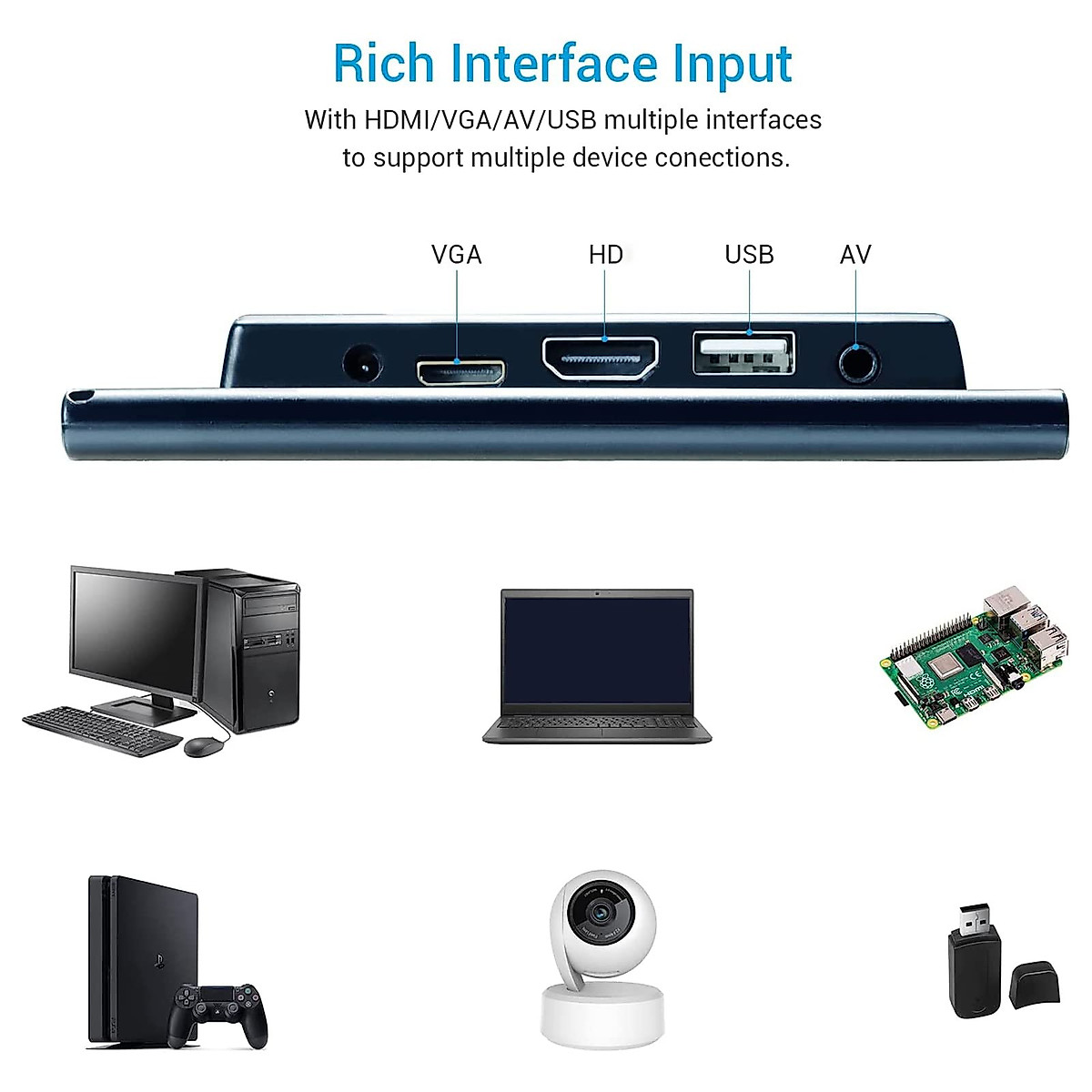 ELECROW Small Monitor 7 Inch Mini Monitor LCD Screen 1024x600 Compatible with PC Laptop CCTV Gaming Console