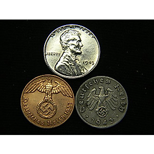 AU 1943 Steel Cent + Nazi Coin WW2 3rd Reich German US Lot