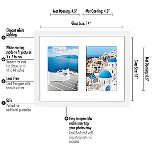 Americanflat 5x7 Double Picture Frame with Shatter-Resistant Glass - Fits Two 5x7 Photos or One 11x14 Picture - Signature Collection - Photo Frame for Wall Display - White
