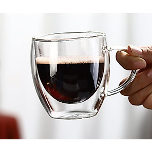 BOQO Glass Coffee Cups Set of 4,Double Walled Insulated Drinking Glass Coffee Mugs with Handle,Perfect for Latte, Cappuccinos, Tea Bag, Juice (240ml /8oz Water Glasses)…