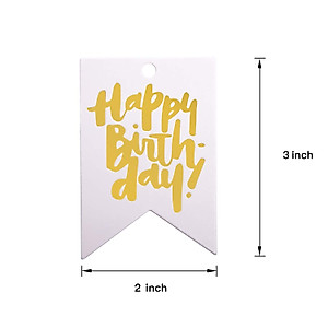 WRAPAHOLIC Gift Tags with String - 100PCS White Kraft Happy Birthday Paper Tags with 100 Feet Natural Jute Twine for Wedding, Baby Shower, Party Favors