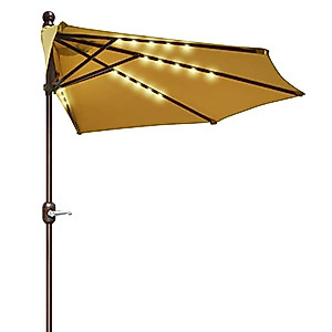 WAHHWF Half Round Patio Umbrella with Lights, 10ft/3m Outdoor Market Table Umbrella for Wall Balcony Deck Garden Porches (Color : Light Brown, Size : 3m/10ft)