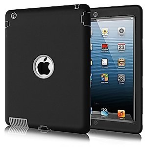 Fingic for iPad 4/3/2 Case - Rugged 3 in 1 Hybrid Heavy Duty Shock-Absorption Scratch-Resistant Protective Case, Gray/Black