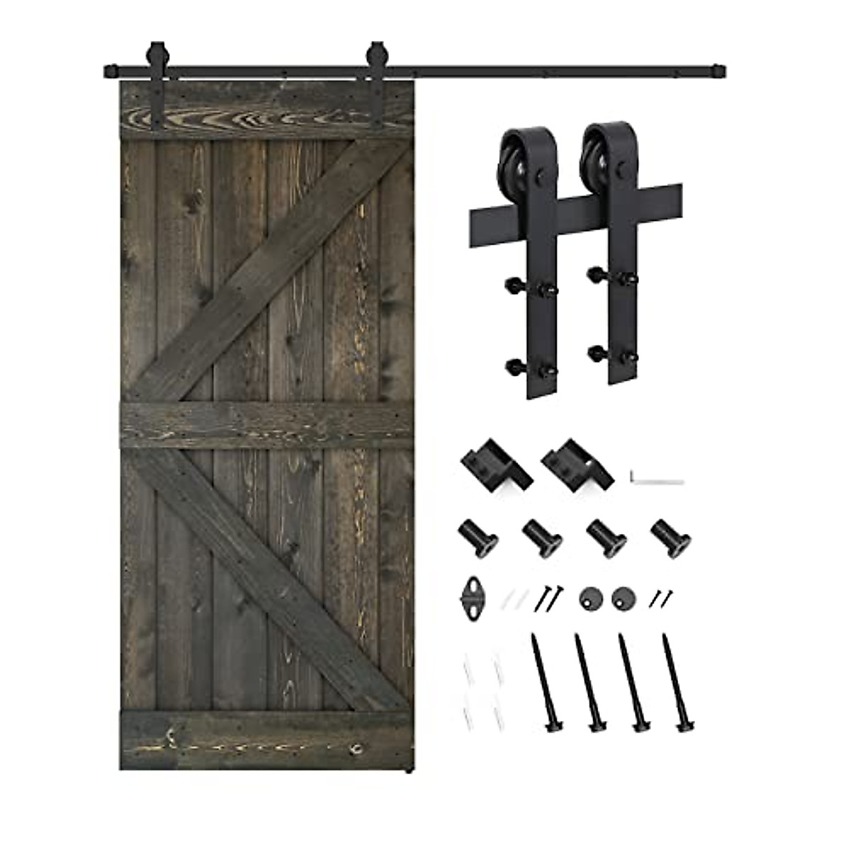 Sliding Barn Door 36 in x 84 in, Made-in-USA, Customizable Solid Wood Barn Door Included 6.25ft Hardware Kit and Pull Handle, Easy Assembly Dark Walnut, British K Series