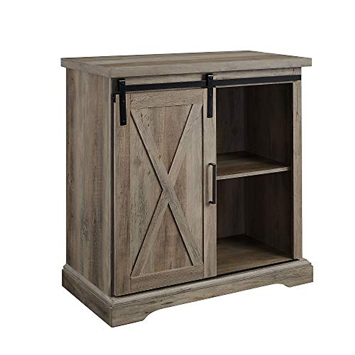 Walker Edison Abbey Modern Farmhouse Sliding X Barn Door Accent Console, 32 Inch, Grey Wash