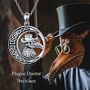 SIMONLY Plague Doctor Necklace 925 Sterling Silver Steampunk Pendant Necklace Plague Halloween Gifts for Women Men