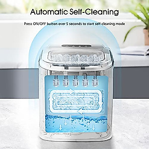 AGLUCKY Ice Makers Countertop,Portable Ice Maker Machine with Handle,Self-Cleaning Ice Maker, 26Lbs/24H, 9 Ice Cubes Ready in 8 Mins, for Home/Office/Kitchen(Grey)