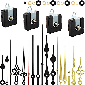 4 Pieces Quartz Clock Movement Mechanism Non Ticking DIY Clock Mechanism with 6 Clock Hands Sets for Repair Parts Replacement (0.5 Inch/ 13 mm, Gold, Black)