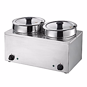 EASYROSE Commercial Food Warmer 2X6.9QT Round Soup Pot Steam Table Food Warmer Buffet Bain Marie Pot with Temperature Control & Lids, Electric Soup Warmer for Catering and Restaurants - 110V, 400W