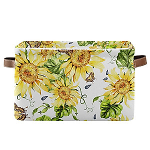 SDMKA Fabric Storage Baskets Beautiful Watercolor Sunflower Foldable Baskets Large Storage Bins for Organizing Shelves Closet Home, Decorate Your Rooms