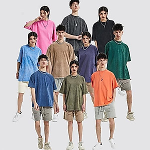 Vamtac Men's Cotton T-Shirts Oversized Half Short Sleeves Casual Loose Solid Streetwear Tee Tops Sand Small