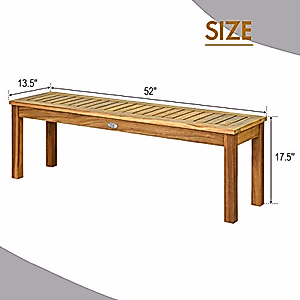 Tangkula 52 Inches Acacia Wood Outdoor Bench, Wood Bench for Dining Room Entryway Poolside Garden, Patio Backless Dining Bench with Slatted Seat, Ideal for Outdoors & Indoors (1, Teak)