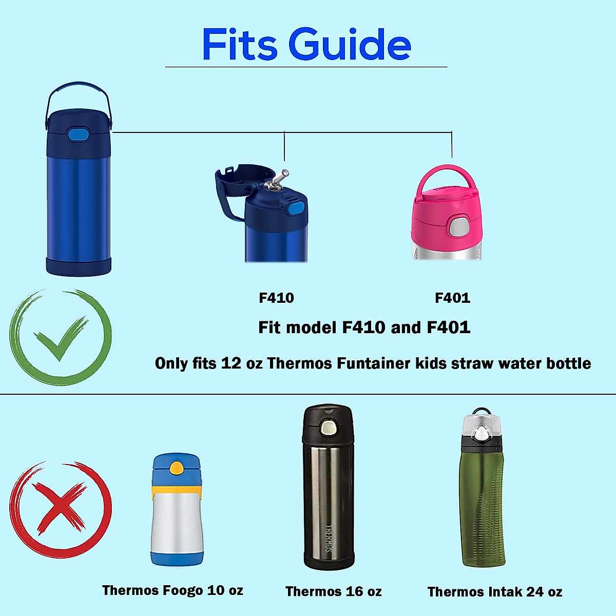 Replacement Straw and Silicone Boot compatible with Thermos 12 oz Water Bottles, Reusable Straw compatible with Thermos 12oz, 2 PCS Sleeves and 3 PCS Straws compatible with Thermos F401