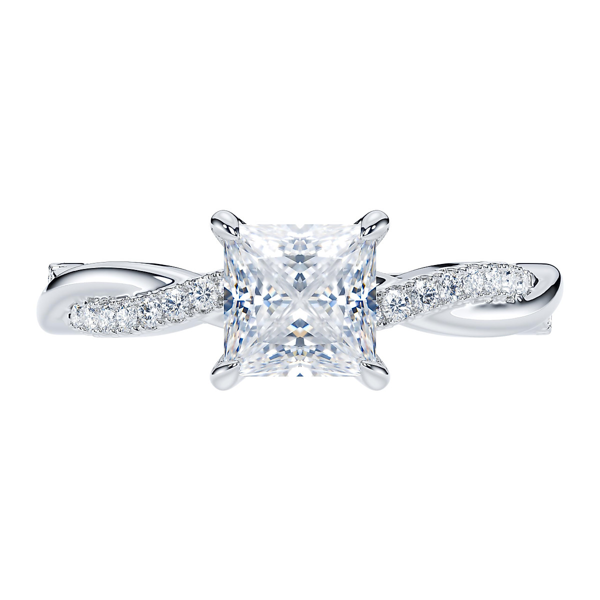 14k White Gold 4-Prong Petite Twisted Vine 1CT Princess Cut Genuine Moissanite Engagement Ring Promise Bridal Ring (8.5)
