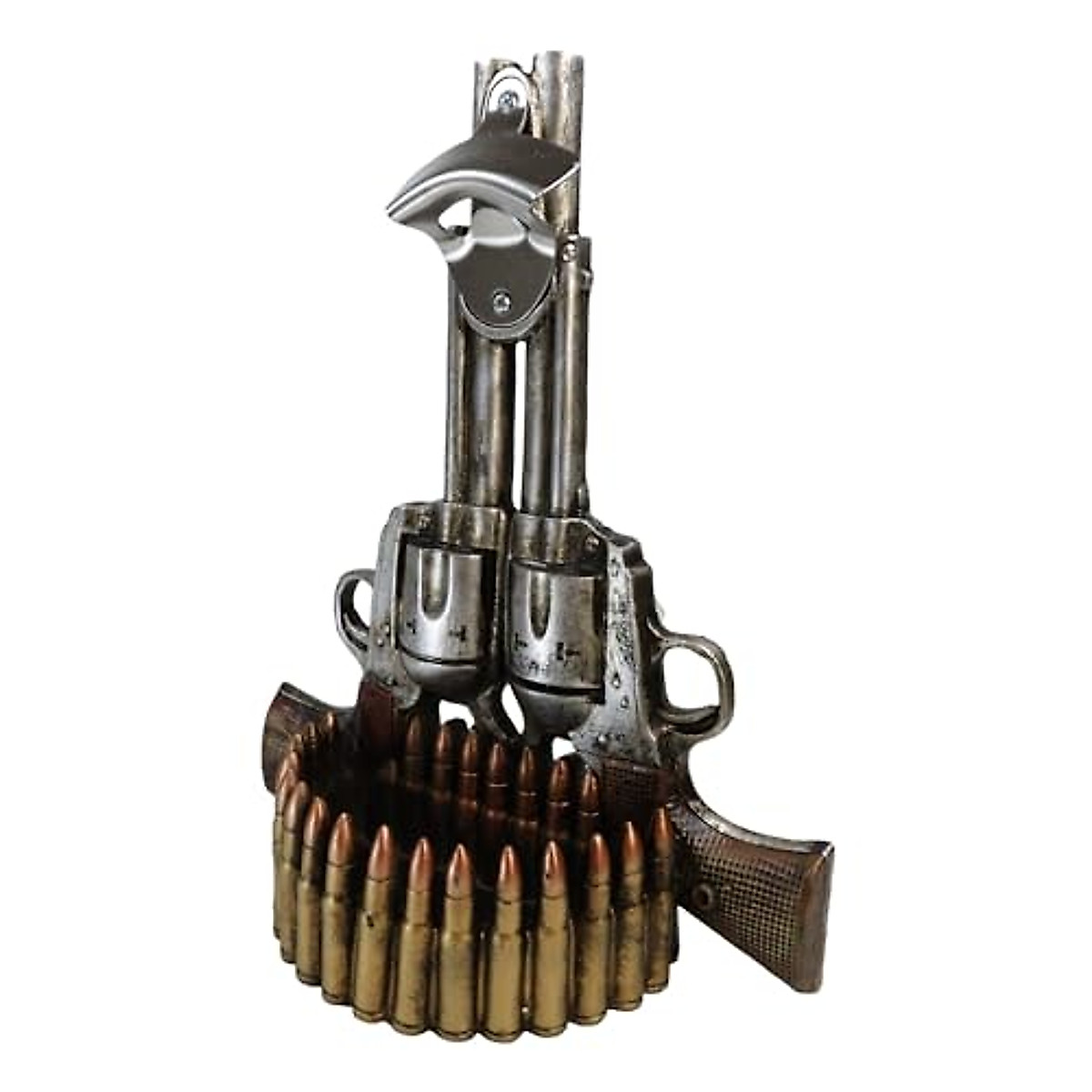 Ebros Gift Rustic Western Cowboy Outlaw Dual Revolver Pistols Guns Wall Mounted Bottle Cap Opener With Bullet Shells Casings Catcher Basin Wild West Country Themed Decorative Accent