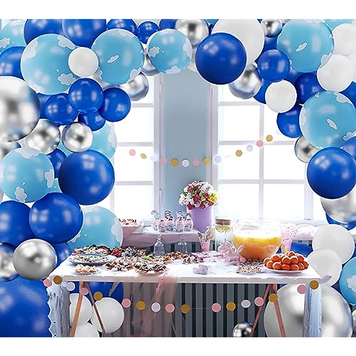 Sky Blue Cloud Balloon Arch Garland Kit-143Pcs Blue Balloon Silver Balloons White Balloon for Baby Shower Summer Party Birthday Father's Day Gender Reveal Decoration