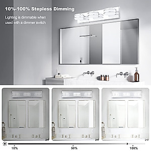 3 Color Temperature Dimmable Bathroom Light Fixtures over Mirror LED Chrome 3 Light Bathroom Vanity Light Fixtures Acrylic Stainless Steel Oval Shade Vanity Lights for Bathroom, ETL Certificated