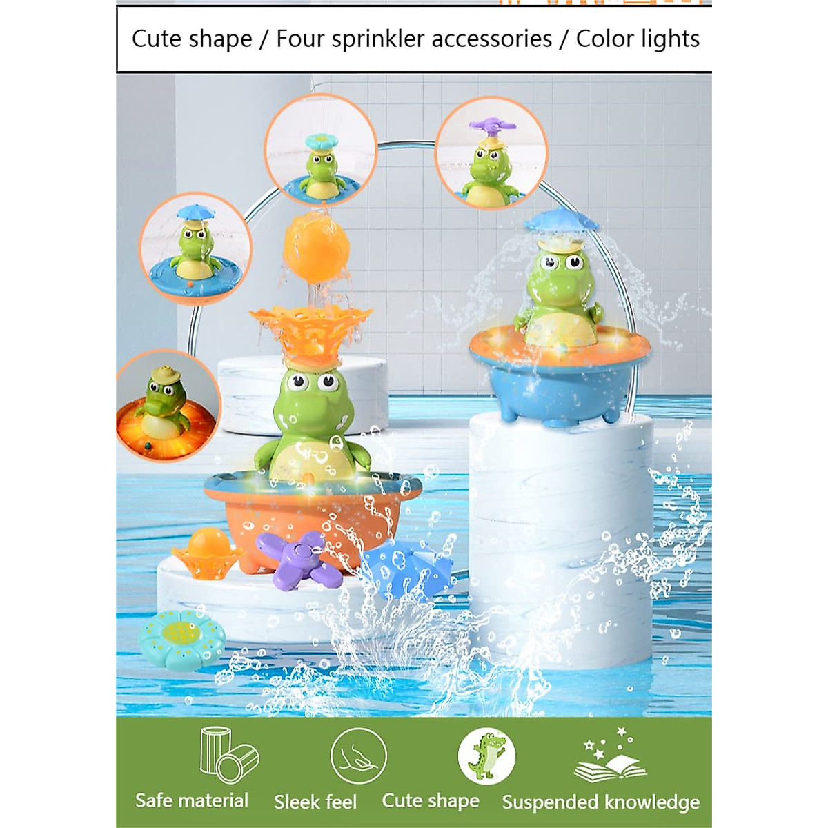 Bath Toys, Light Up Baby Pool Toy with LED Light Crocodile Spray Water Toy, Floating Wind Up Toys for 1 Year Old Boy Girl, New Born Baby Bathtub Water Toys, Preschool Toddler Pool Toys (Crocodile)