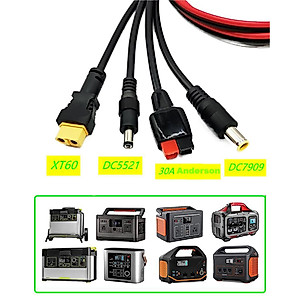 FellDen Solar Panel Connector, 4-in-1 Solar Cable Anderson XT60 DC7909 DC5521 Solar Extension Cable for Solar Panel & Solar Power Staion 1.5M/4.92FT