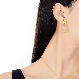 CHOW SANG SANG 999.9 24K Gold Price-by-Weight 4.86g Gold Blossom Drop Earrings for Women and Wedding Occasion 86942E