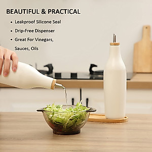 HOMCDALY Ceramic Olive Oil Dispenser Bottle, White Oil Dispenser Bottle for Kitchen, Large Capacity 16.9oz Oil and Vinegar Bottles Dispenser, Oil Container, Kitchen bottle for oil vinegar syrups(W)