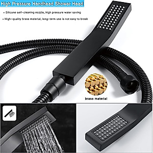 BELLEARLY All Metal 12'' Rain/Rainfall Shower Head with Handheld Spray Combo, High Pressure Square Shower Head with 13'' Extension Arm, Dual Black Shower Heads with 78'' Hose, Waterfall Showerhead