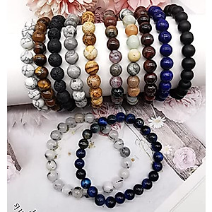 FINZOR 12 Pcs 8mm Gemstones Beaded Bracelets for Men Women Semi-Precious Stone Healing Stretch Round Bead Crystal Bracelets Unisex