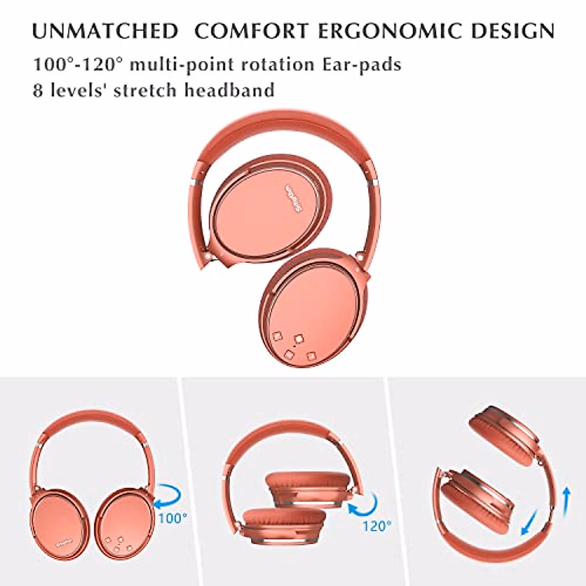 Srhythm NC35 Noise Cancelling Headphones Wireless Bluetooth 5.0, Fast Charge Over-Ear Lightweight Headset with Microphones, Mega Bass 50+ Hours’ Playtime