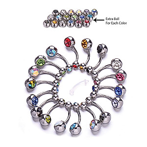 BodyJ4You 18PC Belly Button Rings Set - 14G Surgical Stainless Steel - Shiny CZ Crystals Clear Pink Aqua Black - Replacement Extra Pack - Women Girls Body Piercing Jewelry