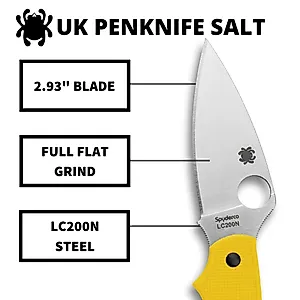 Spyderco Salt UK Penknife with 2.93" LC200N Steel Blade and Lightweight FRN Yellow Handle - PlainEdge - C94PYL