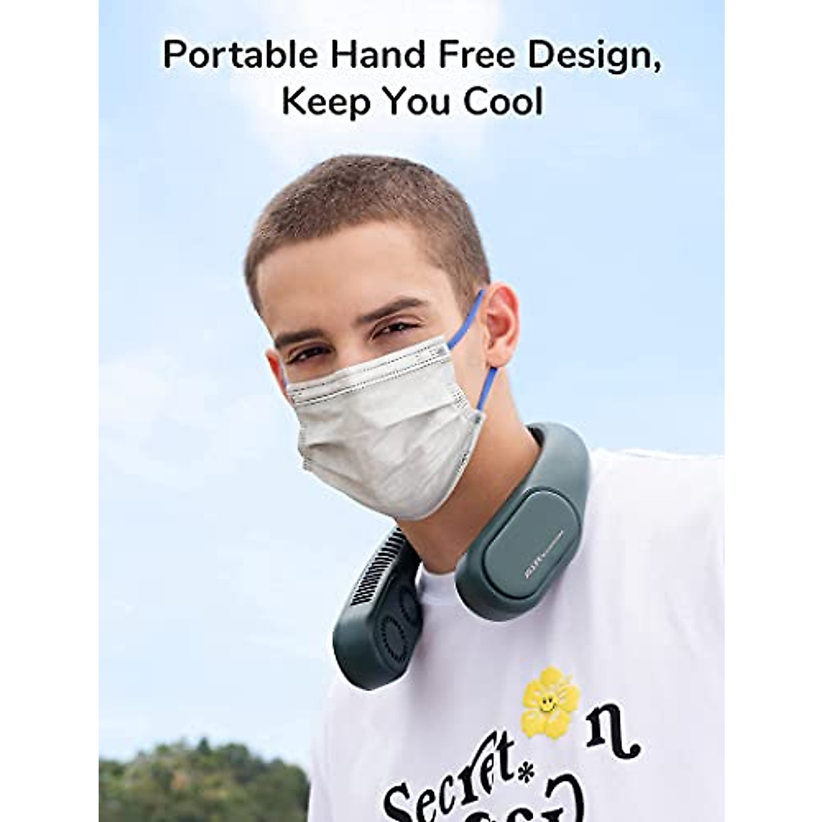 JISULIFE Four Turbo Neck Fan, Upgraded Bladeless Portable Neck Fan with Rechargeable 3 Speeds Wearable Design, Battery Operated Powerful Fan, Personal Hand Free Strong Neck Fan - Green