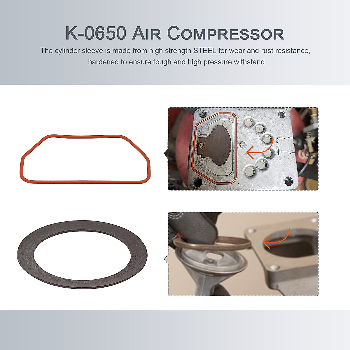 Thaekuns 2pcs K-0650 Air Compressor Cylinder Sleeve and Compression Ring Kit, Cable Air Compressor Service Kits for Craftsman DeVilbiss Porter Cable Compressor