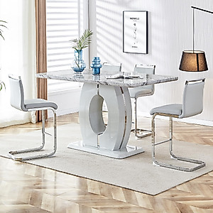 gopop Bar Height Dining Table,Marble Dining Table for 6,1.77-inch Thick Marbleized Textured Tabletop with High-Gloss MDF Base,Counter Height Dining Table Ideal for Pub Bar Gatherings at Home