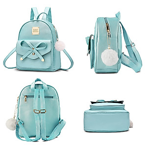 Aogist Mini Leather Backpack Purse 3-Pieces Fashion Bowknot Zipper Bags Cute Casual Travel Daypacks for Women Pearl Blue