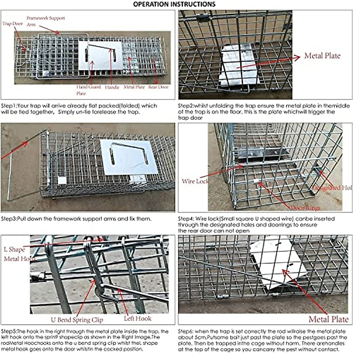 Live Animal Trap Cage Humane Cat Trap Rabbit Trap Humane Mouse Trap Live Traps for Raccoons Small Animal Trap Squirrel Traps Outdoor Groundhog Trap, 24'' Steel Humane Release Rodent Cage