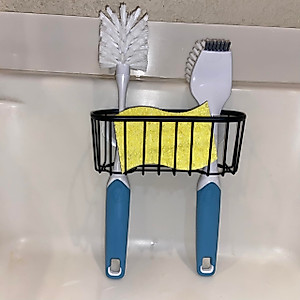 Generic Premium Kitchen Sink Organizer with Suction Cups for TWO Brushes, Sponges, Scrubbers, Soap, Kitchen (7.2 x 2.6 x 3 inches) = Sponge & Brushes NOT INCLUDED, medium, black