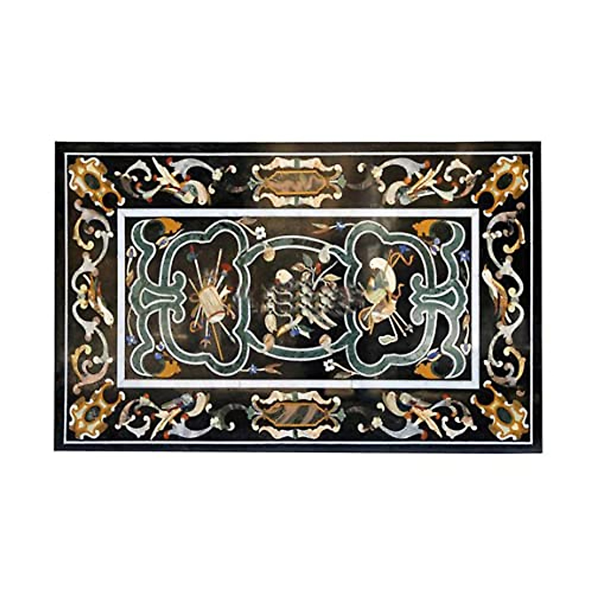 48" x 30" Inch Black Marble Dining Table Top/Coffee Table Top Italian Pietra Dura Design Outdoor Indoor Table, Office Table, Conference Table, Piece Of Conversation, Family Heir Loom