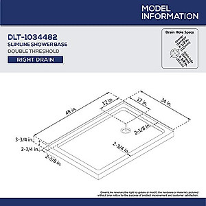 DreamLine SlimLine 34 in. D x 48 in. W x 2 3/4 in. H Right Drain Double Threshold Shower Base in Black, DLT-1034482-88